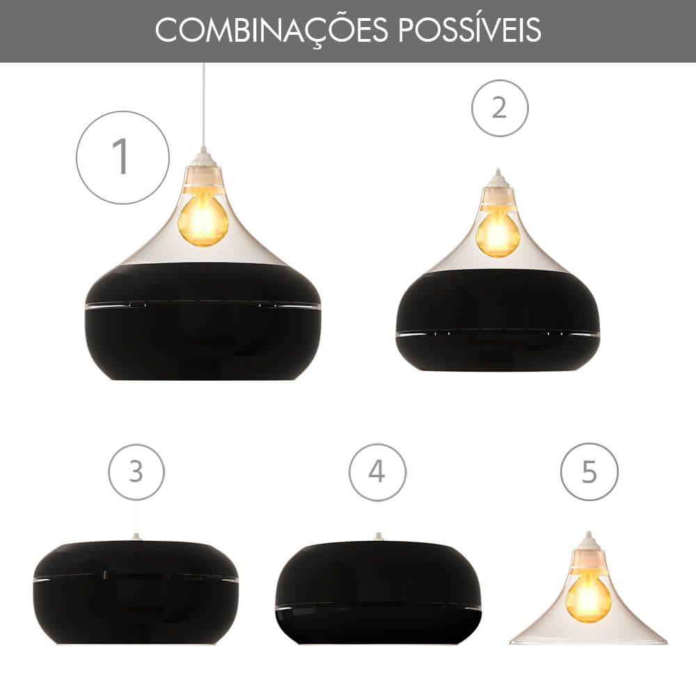 Luminária Pendente Spirit Combine 1230 Transparente Preta Preta - My Spirit